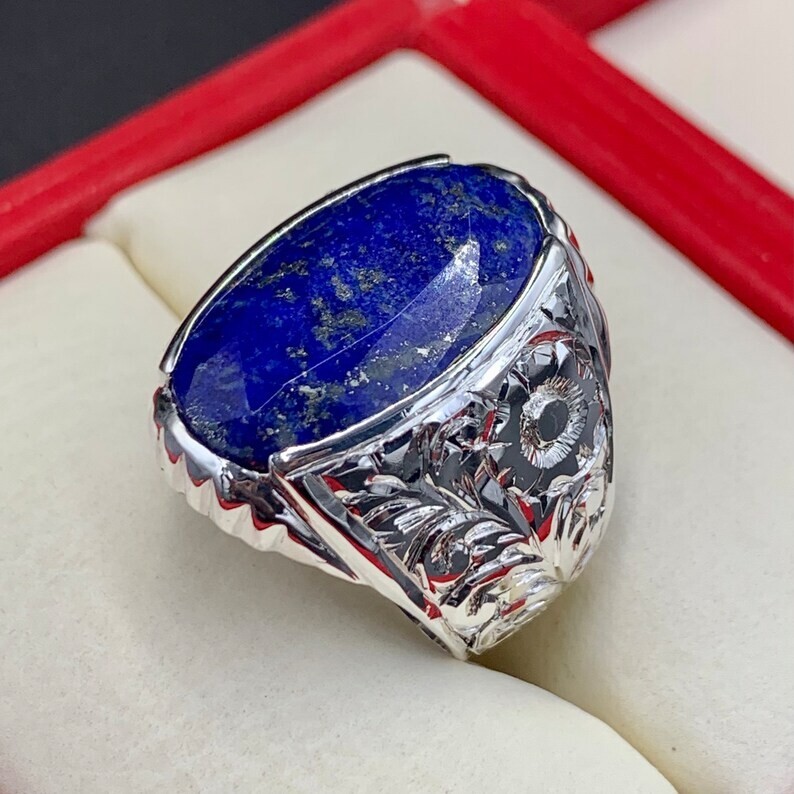 Mens Lapis Lazuli Ring Lajward Ring Sterling Silver Lapis Ring For Man ...