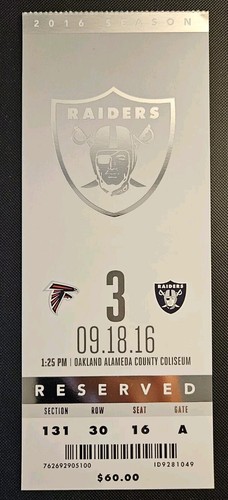 Oakland Raiders Atlanta Falcons Football Ticket 9/18 2016 Julio Jones ...