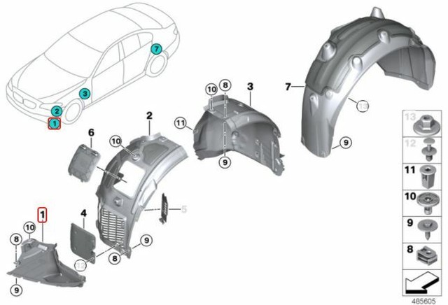 BMW 5 G30 Front Left Fender Liner Wheel Arch Lower Cover 51757340743 ...
