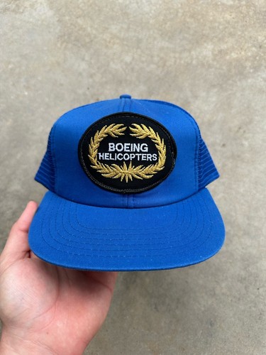 Vintage Boeing Helicopters Patch Mesh Trucker Hat Snapback Blue ...