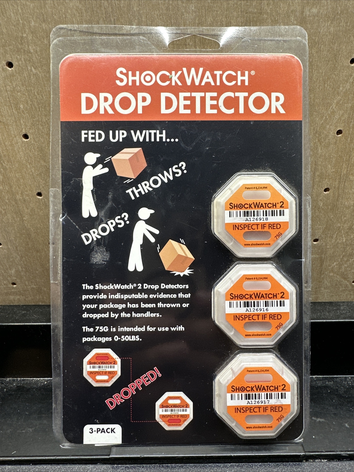 Shock Watch Drop Detector 3 Pack up to 50 Lbs 75g Fragile Packages El ...