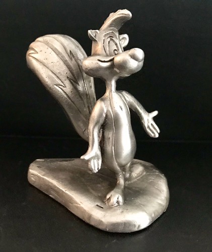 Large Solid Pewter Pepe Le Pew Skunk Cartoon Silver Metal Statue 2987