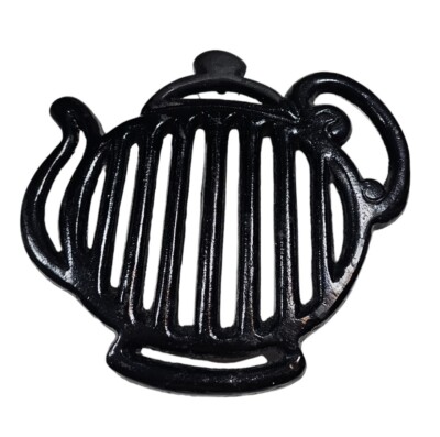 VTG Kettle Shape Trivet Cast Iron Tea Pot Stand Heat Resistant Worktop ...