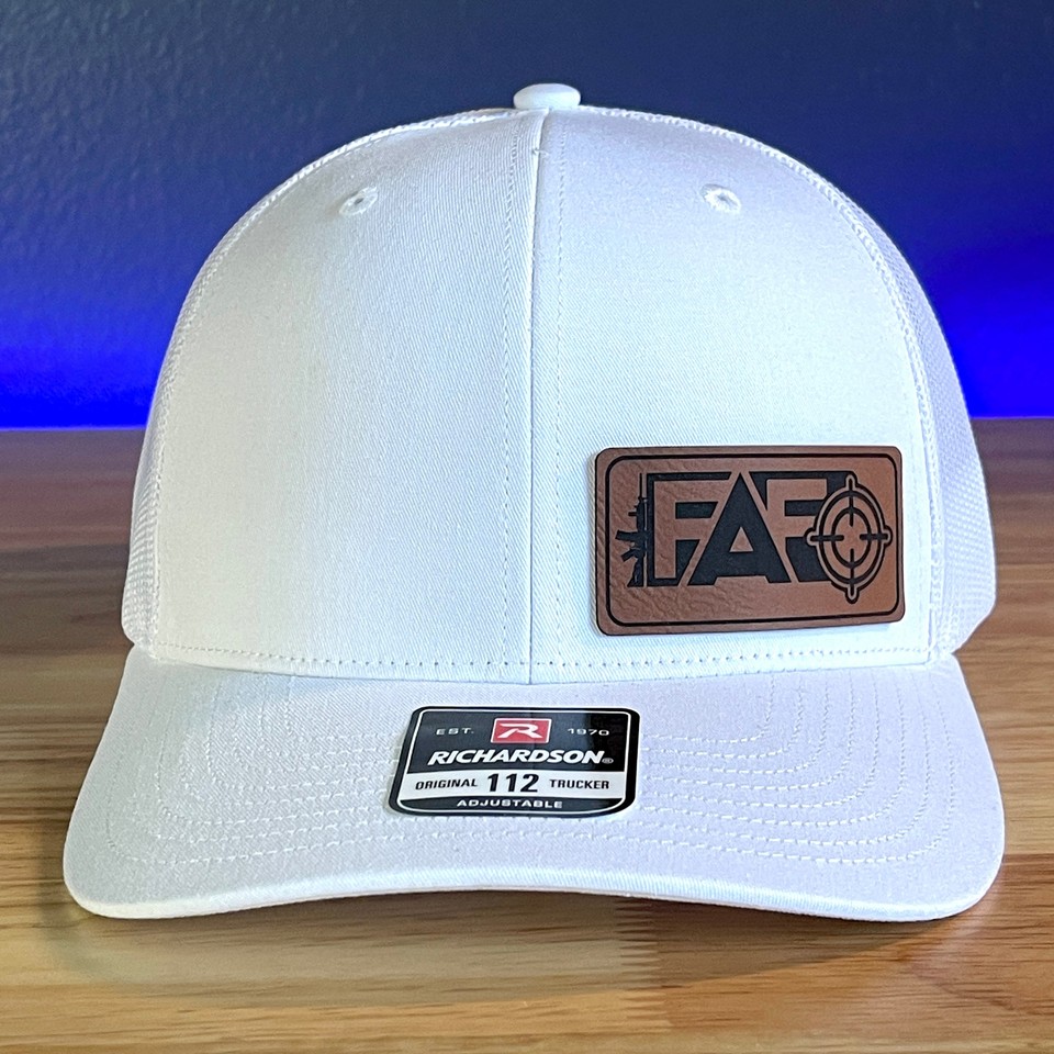 FAFO F AROUND AND FIND OUT Side Leather Patch Trucker Hat White | eBay