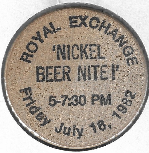 1982, Royal Exchange Nickel Beet Night, Token/Coin, Indian Head Wooden ...