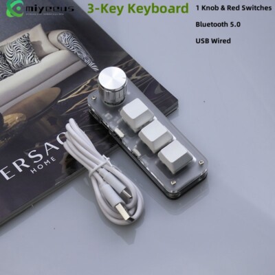 Small Custom Keyboard 3-Key Keyboard with 1 Knob for Bluetooth + Wired ...