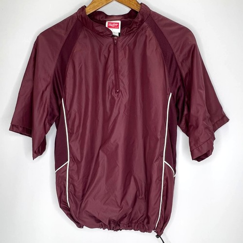 Rawlings 1/4 Zip Batting Jacket Short Sleeve Windbreaker Drawstring Men ...
