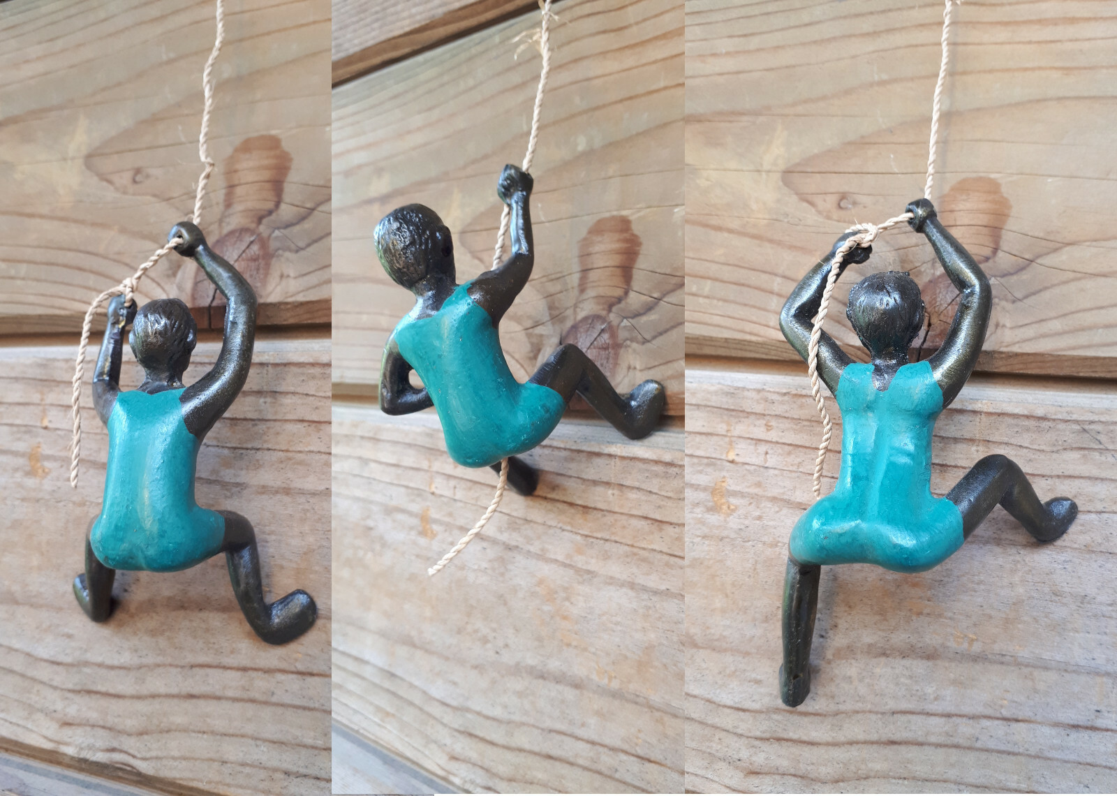 3erSet Bronze Metall Figur Wand Regal Kletterer Climbing Bergsteiger ...