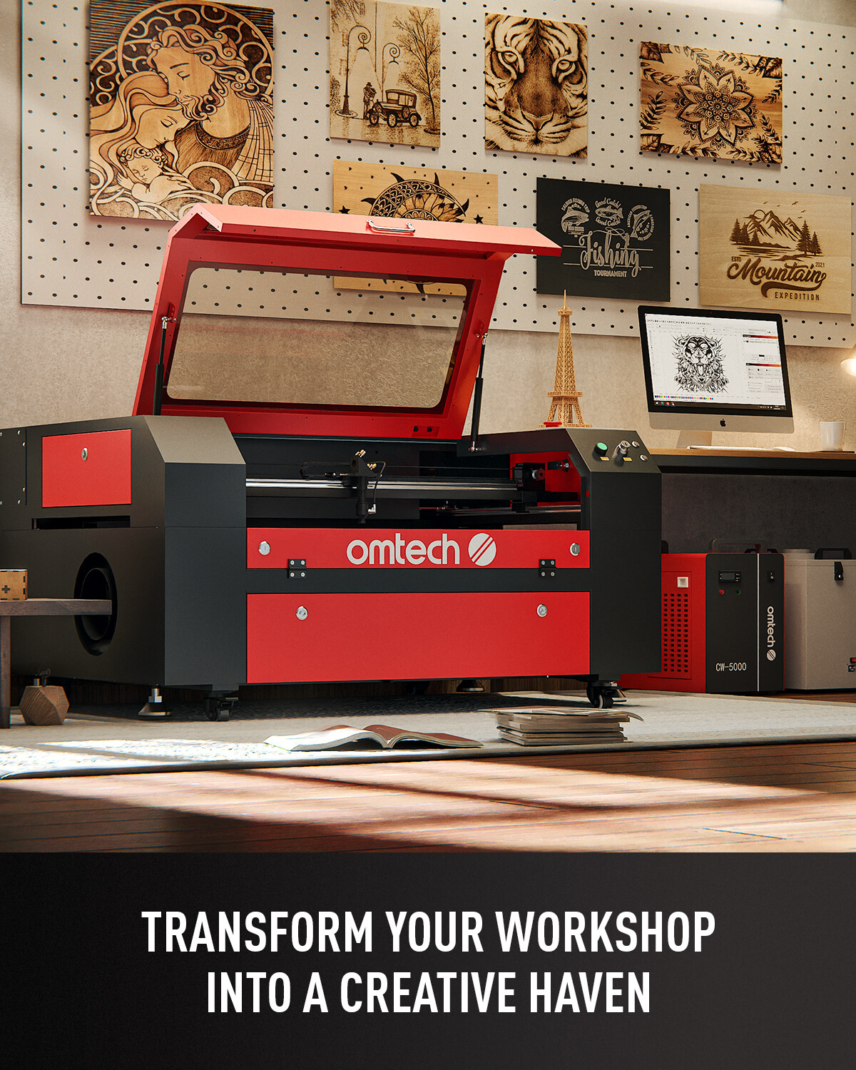 OMTech 60W CO2 Laser Engraving Cutting Machine w 20x28 Inch Workbed and ...