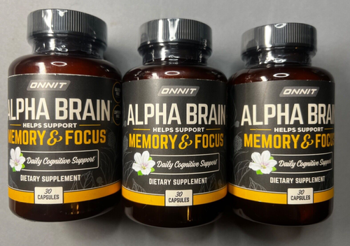 3X Onnit Labs Alpha Brain Memory & Focus Bottle 30 Capsules Each 3 ...