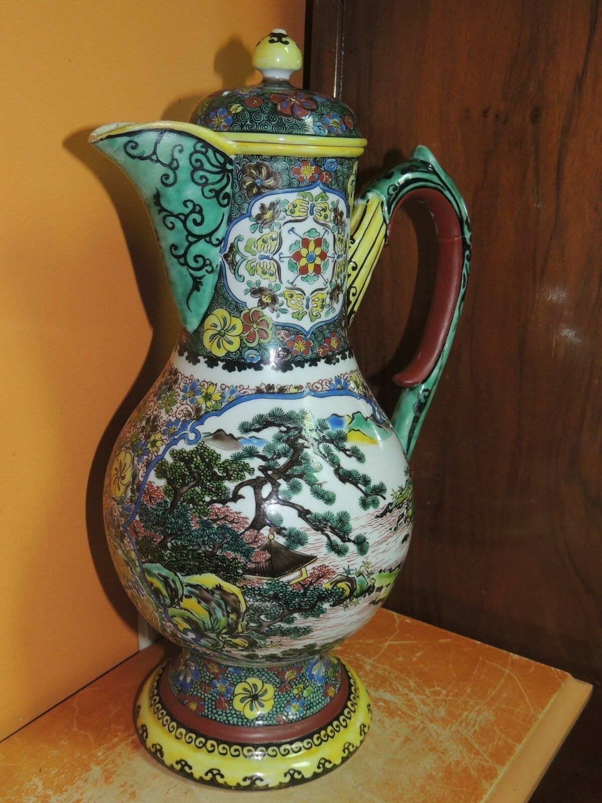 Chinese Pitcher Ewer 12.75" Wucai Famille Verte phoenix bird Kangxi ...