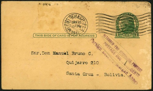 USA Miami Beach to Santa Cruz Bolivia 1940 Returned Postage Due ...