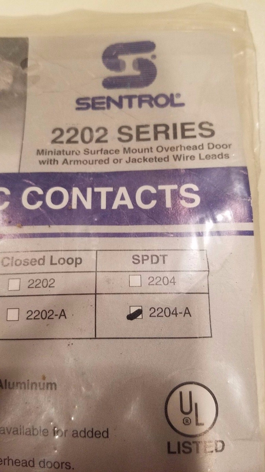 UL Listed GE Sentrol Interlogix 2204A SPDT Armored Cable Overhead Door ...