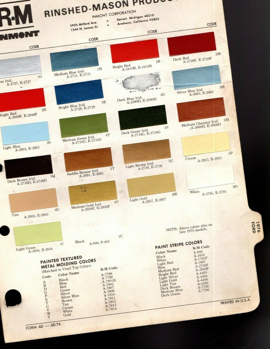 Ford Factory Color Chart My Clips By Matthew Books