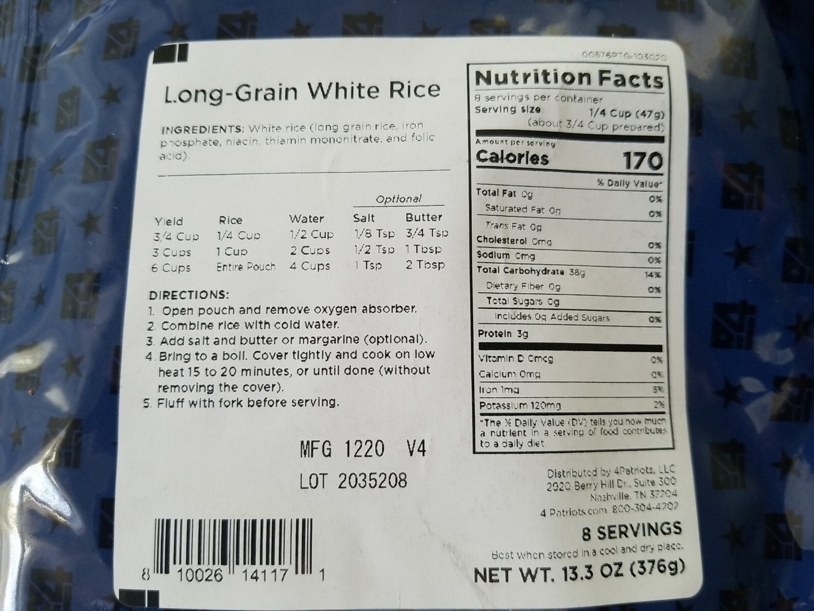 4patriots Long-grain White Rice Package Survival Emergency Food 8 ...
