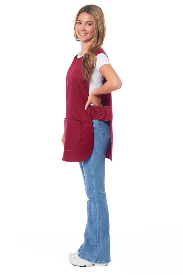 Ladies Plain Matching Piping Tabard Apron with Pocket Overall Kitchen ...