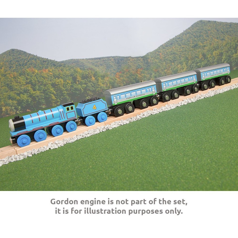Toys 3 Pcs Large Wooden Railway Express Coach Cars, Compatible with ...