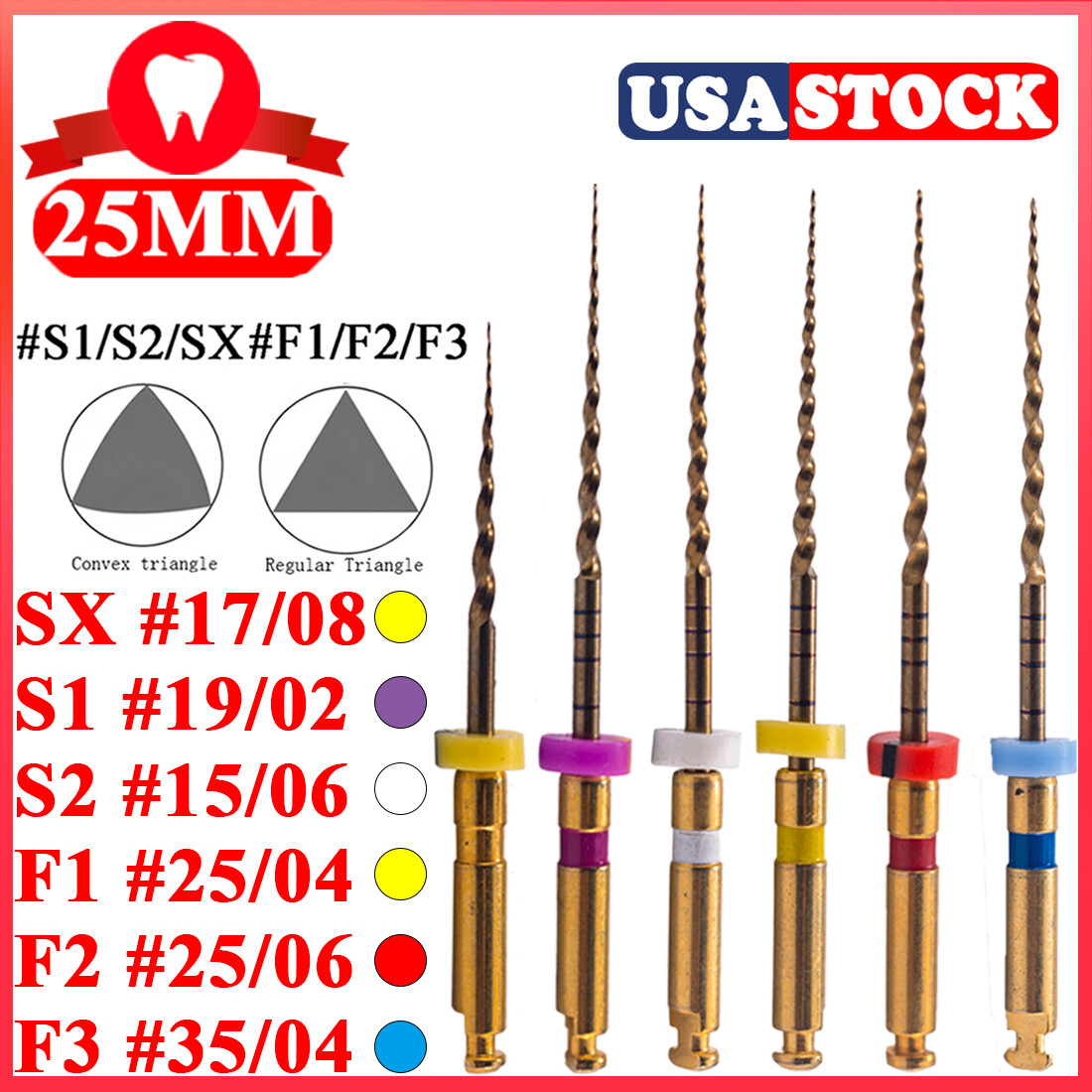 EASYINSMILE Dental Endodontic Rotary files 25MM X-Pro Gold Taper endo ...