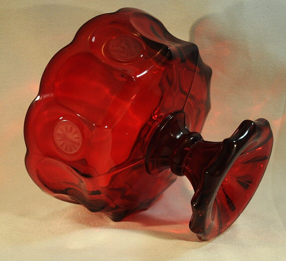 Vintage Fostoria Glass Ruby Red Coin Scalloped Fruit Bowl Compote Candy ...