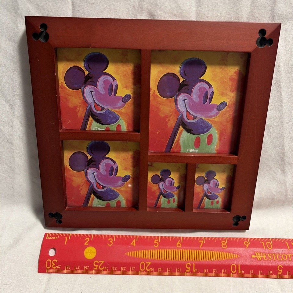 Walt Disney World Mickey Mouse Five Frame Walnut Wood Frame Vintage ...