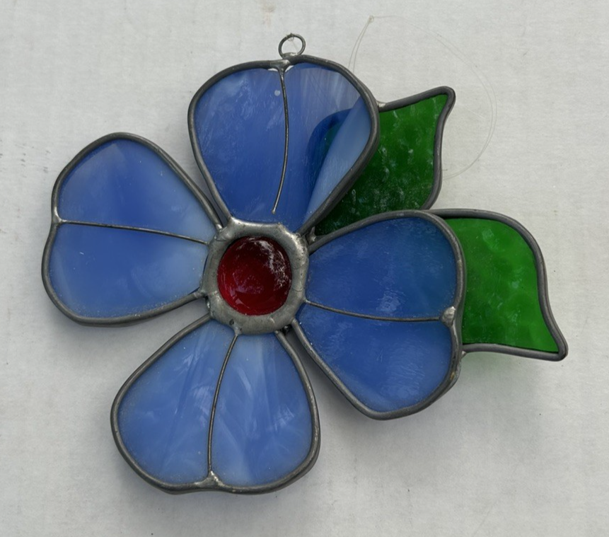 Vintage Tiffany Style Stained Glass Blue Flower Suncatcher 4 inch | eBay