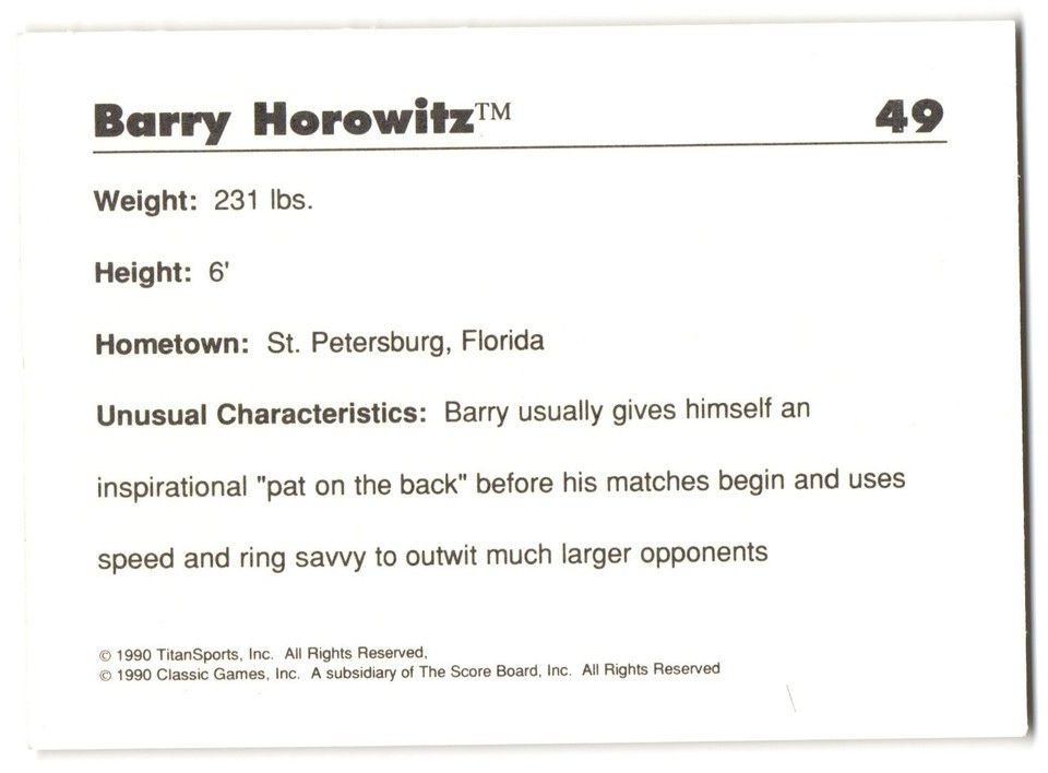 Barry Horowitz 1990 Classic WF Wrestling Card # 49 | eBay