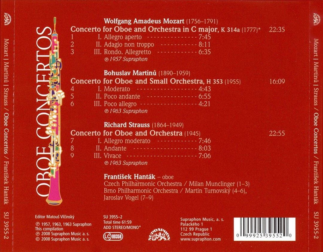 Oboe Concertos by Mozart / Hantak / Czech Philharmonic Orch / Vogel (CD ...