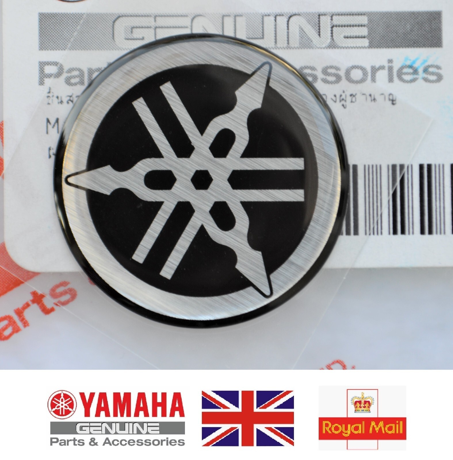 1 x 45mm YAMAHA TUNING FORK BLACK / SILVER GEL DECAL STICKER BADGE LOGO ...