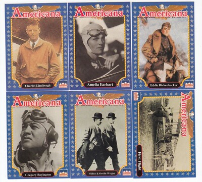 Six 1992 Americana Aviator Cards CHARLES LINDBERGH Wright Bros. AMELIA ...