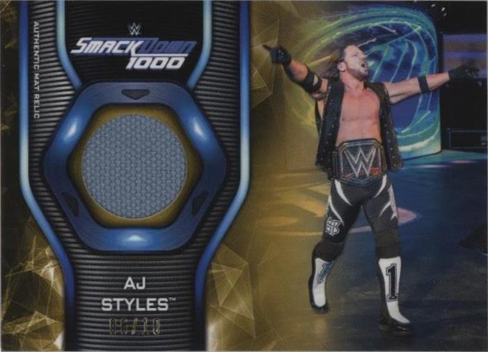 2019 Topps WWE Smackdown - Mat Relics AJ Styles #MR-AJ Gold /10 (MEM ...