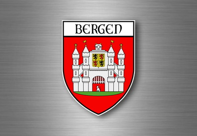 Sticker decal souvenir car coat of arms shield city flag bergen norway ...
