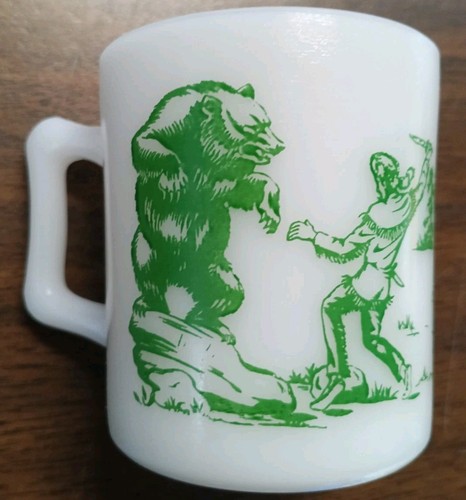 GREEN Davy Crockett Frontiersman White Milk Glass Mug Cup | eBay