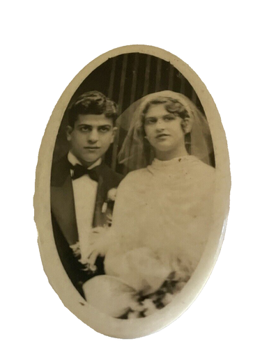 Photograph Antique Wedding on Oval Mirror Measures 3 Inch Long x 1.75 ...