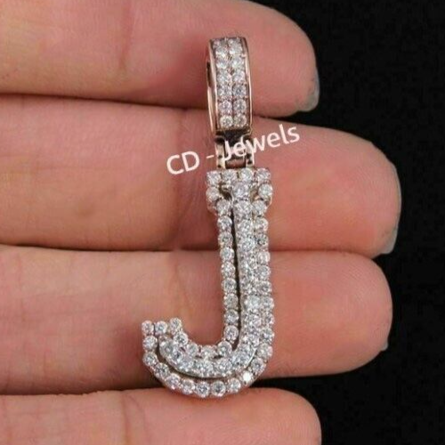 1.60Ct Genuine VVS Moissanite Initial J Letter Pendant Rose Gold Plated ...
