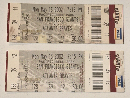 Giants Braves MLB Ticket Stub Barry Bonds Career HR #580 off Millwood 5 ...
