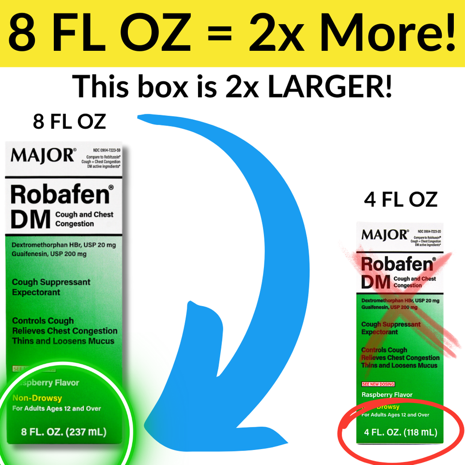 Major Robafen DM Cough Syrup - 8 fl oz | 2x LARGER SIZE | Robitussin DM ...