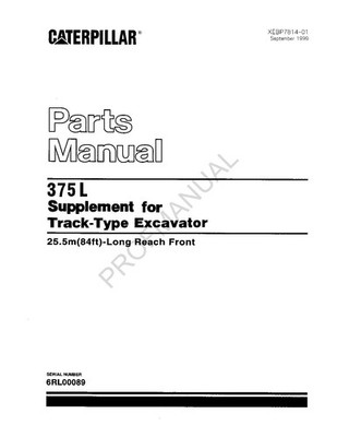 Caterpillar Cat 375 L Supplement Track Type Tractor Parts Catalog ...
