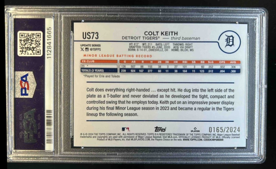 2024 Topps Update Colt Keith RC Gold Rookie #165/2024 Tigers PSA 9 | eBay