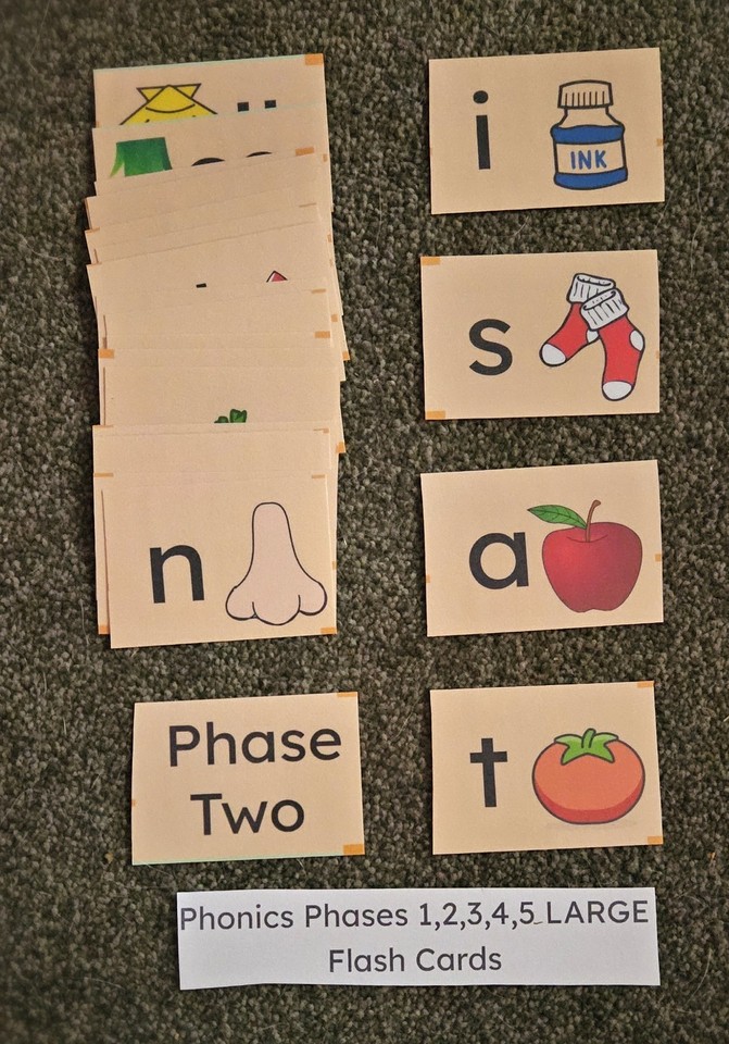 Phonics Phases 1,2,3,4,5 LARGE Flash Cards | eBay UK