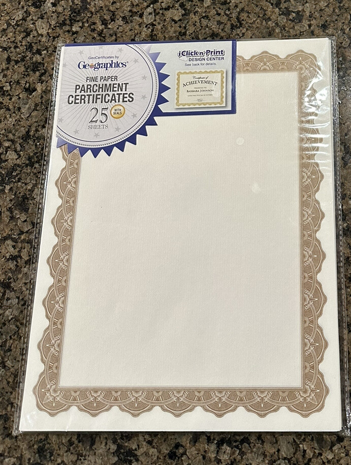 Geographics Paper Parchment Certificates 8 1/2" x 11" Optima Gold ...