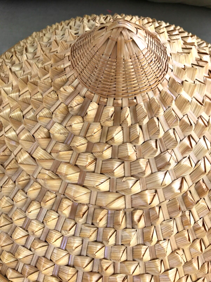 Asian Wicker Bamboo Straw Conical Coolie Sun Hat Authentic Vintage | eBay