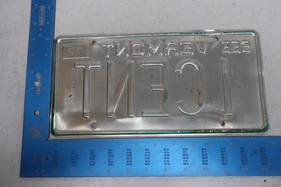 Vermont VT License Plate Tag Vanity One Cent Penny Cheap Frugal Pennies ...