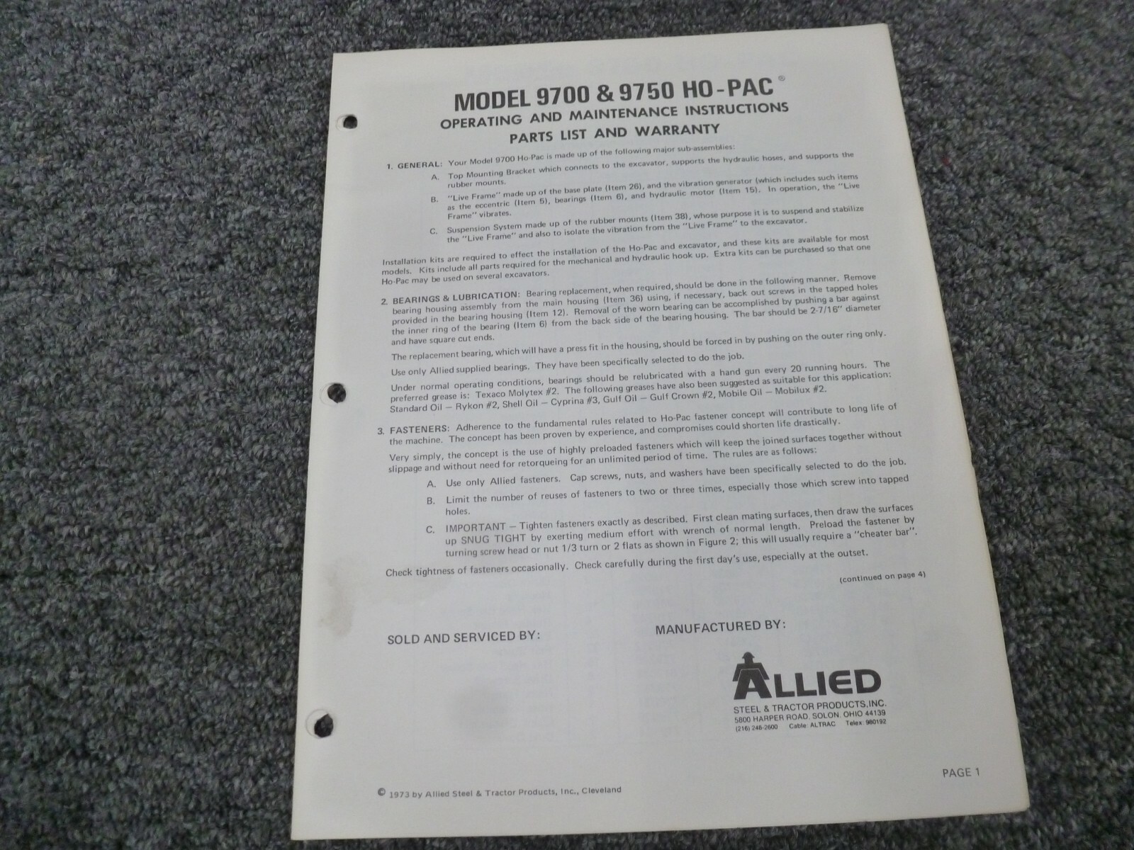 Allied 9700 9750 Ho-Pac Hydraulic Compactor Parts Catalog Owner ...