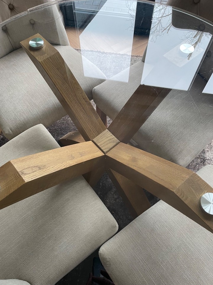 Next Round Dining Table with Glass Top & Oak Legs RRP £350. CHAIRS NOT ...