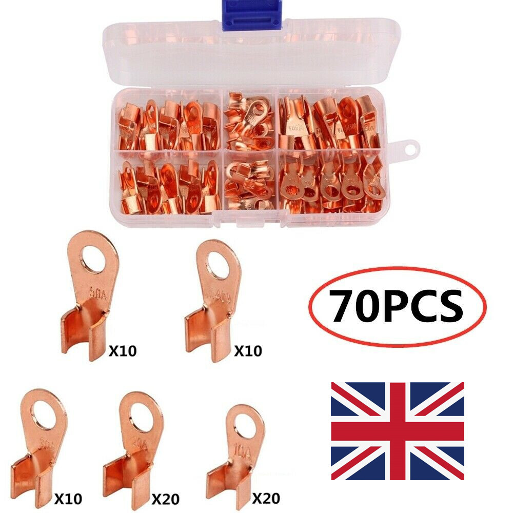 70PCS Car Open End Copper Crimp Ring Terminals Connector Electrical ...