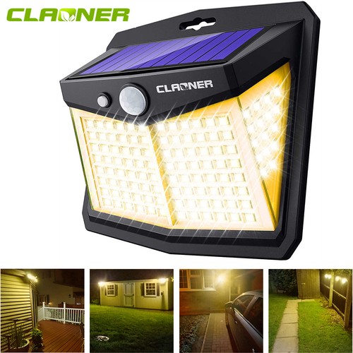 CLAONER 128 LED Solar Power PIR Motion Sensor Light Outdoor Garden ...