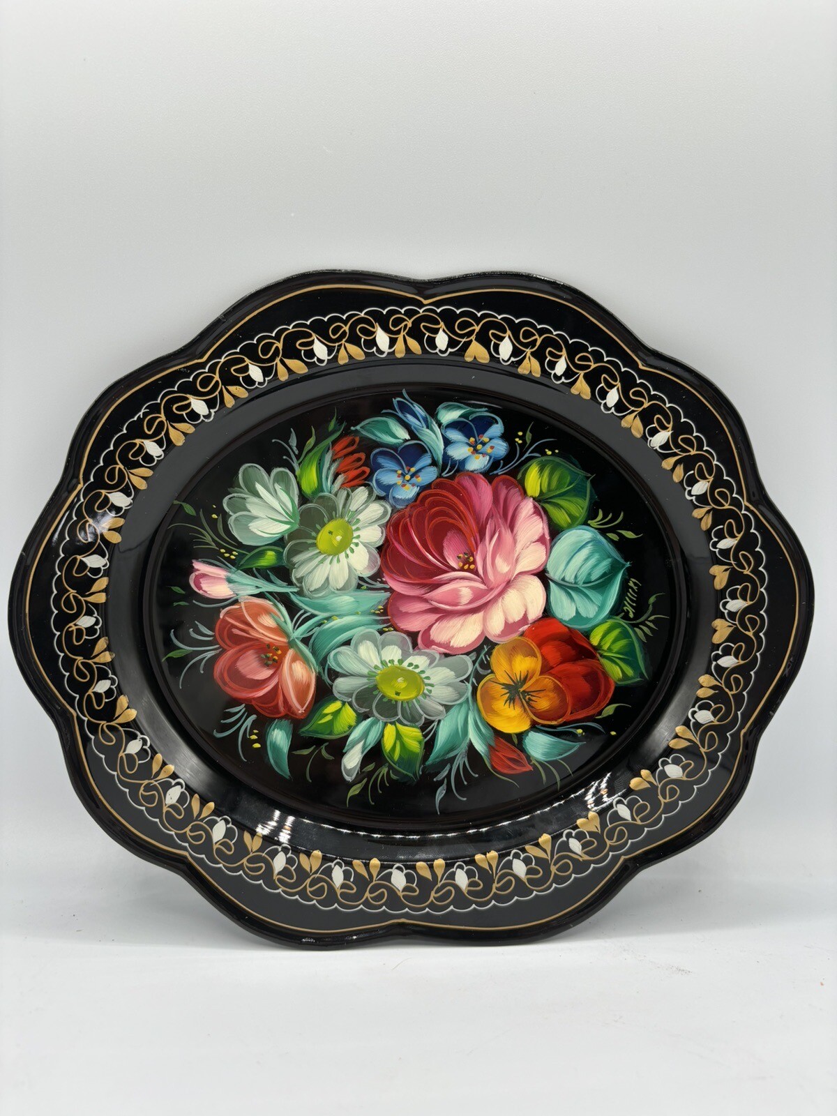 Zhostovo Patterns Med.Sz. Serving TRAY Hand Painted And Lacquered Metal ...