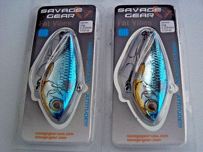 (LOT OF 2) SAVAGE GEAR 2-2/3" FAT VIBES 66 7/10OZ FV-66-BC BLUE CHROME ...