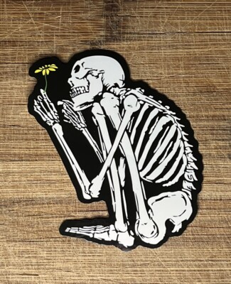 Crouching Skeleton Holding Flower Vinyl Sticker Gothic Art Decal for ...