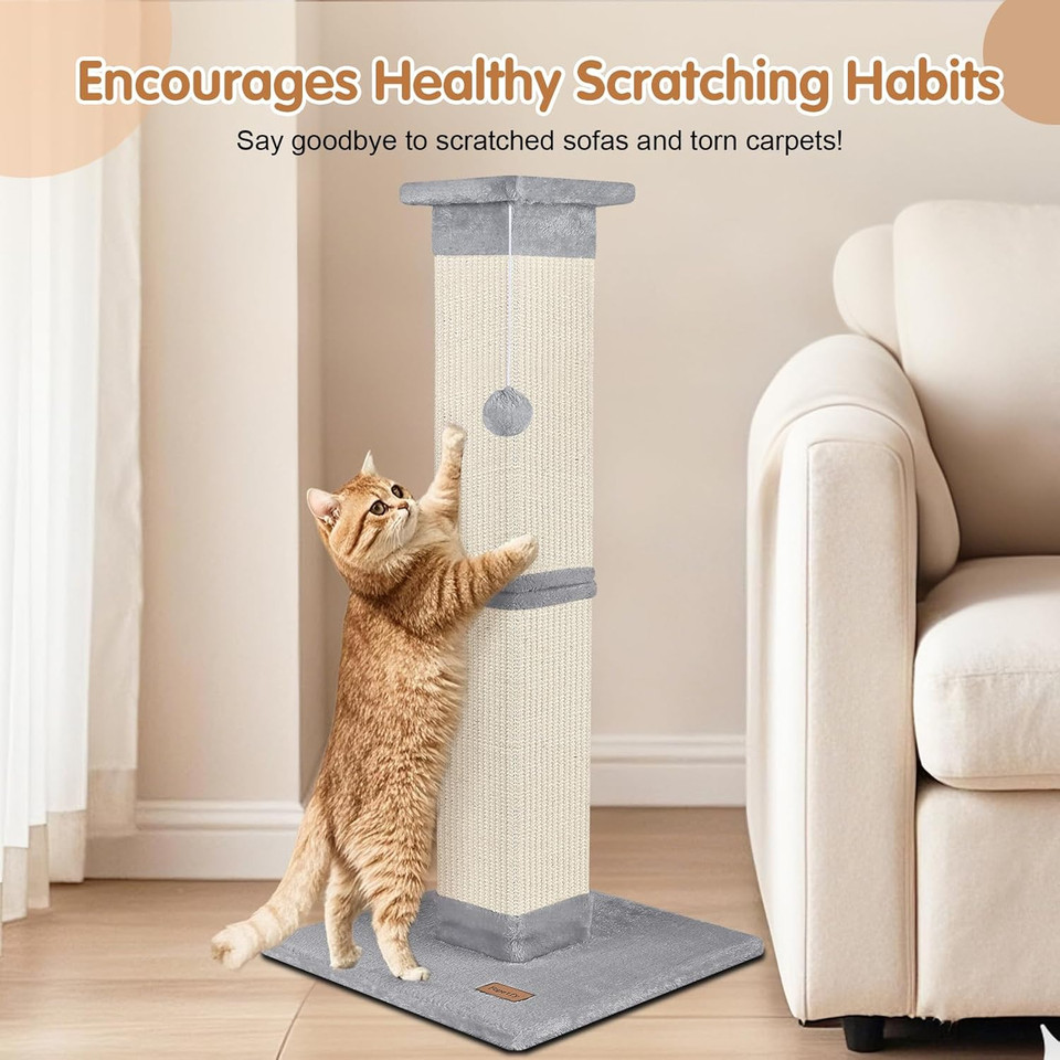 Cat Scratching Post 33 Inch for Indoor Cats, High Cat Scratch Post Grey ...